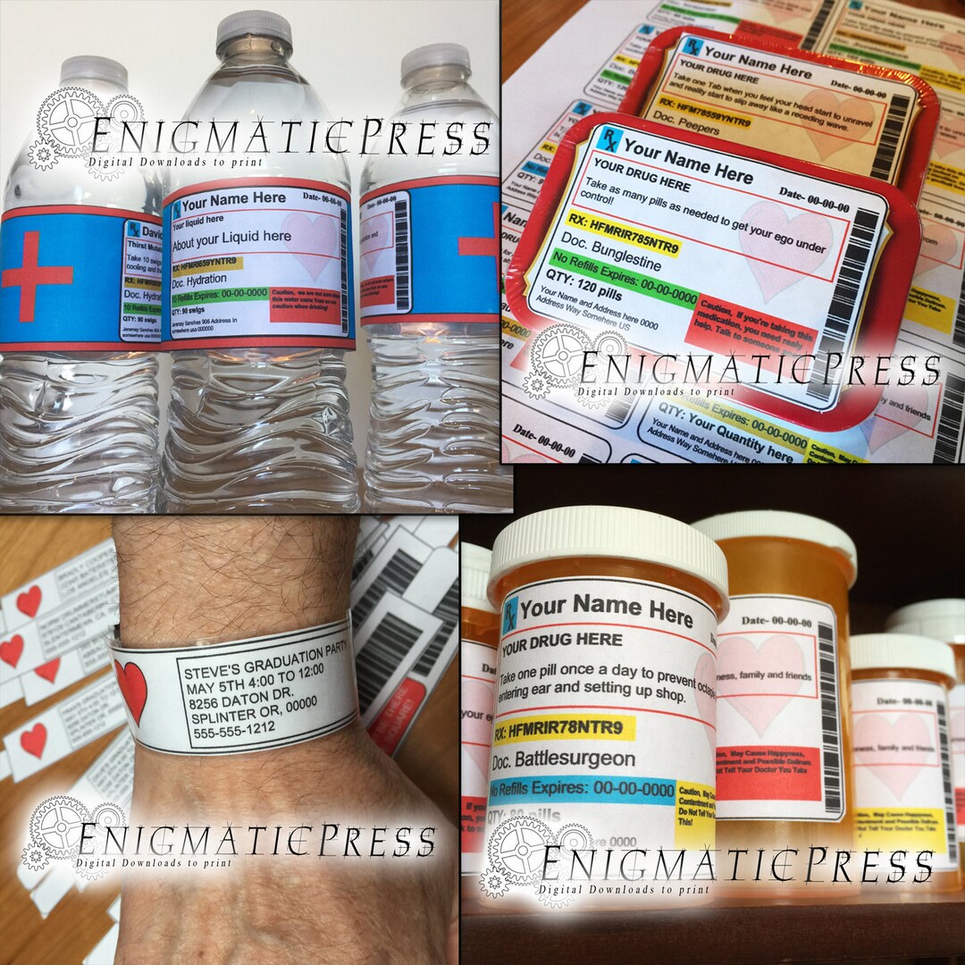 Editable Prescription Heart Labels 5 Item Value Pack, Water, Altoids ...
