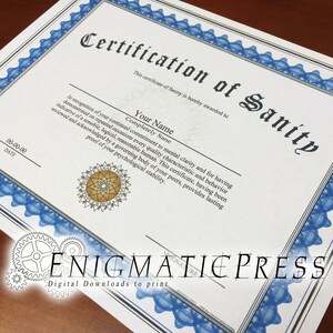 Certificate of Sanity, PDF With Editable Text, Home Printable, Digital ...