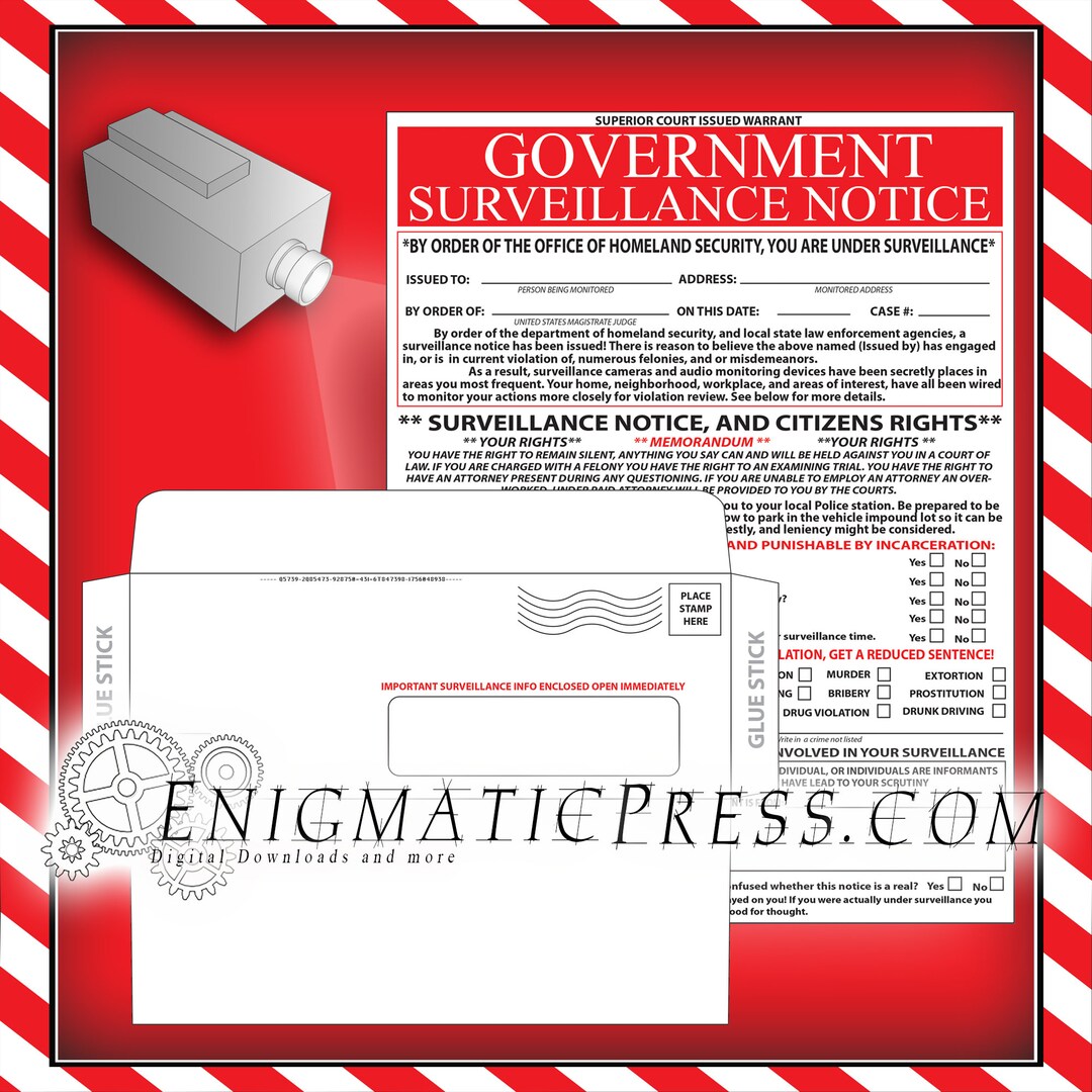 Prank Official Government Surveillance Notice, Practical Joke Letter ...