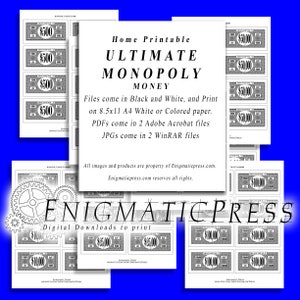 Ultimate Monopoly Money, Complete 14 Page Set, 1s to 100,000s, Plus ...