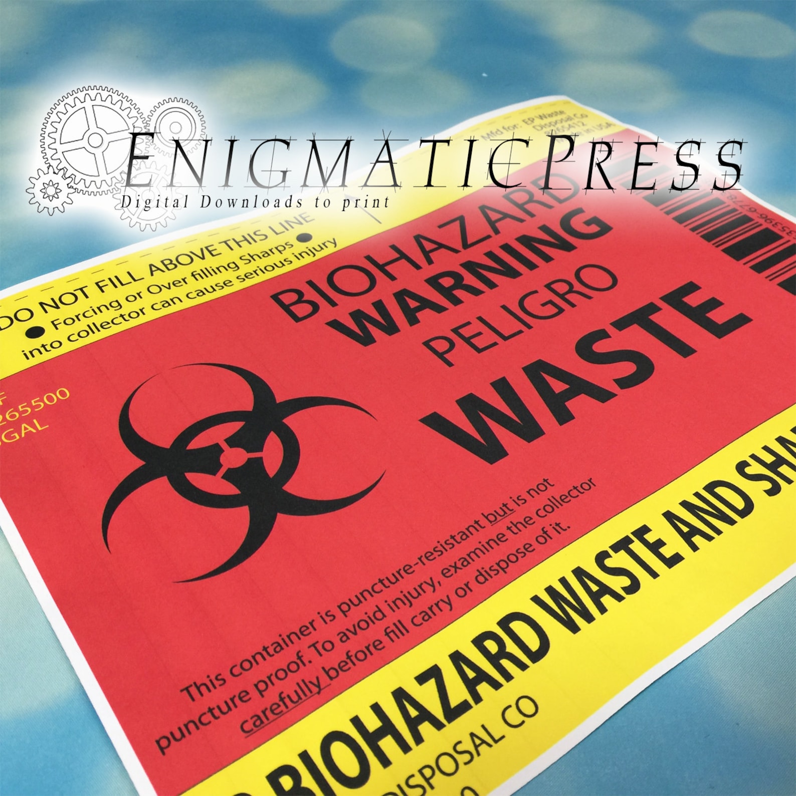 Bio-Hazard Trash bucket label 8.5x11 PDF instant digital - Etsy España