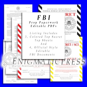 4, Editable, FBI Prop Documents and 3, Top Sheets, Film, Cosplay, Diy ...