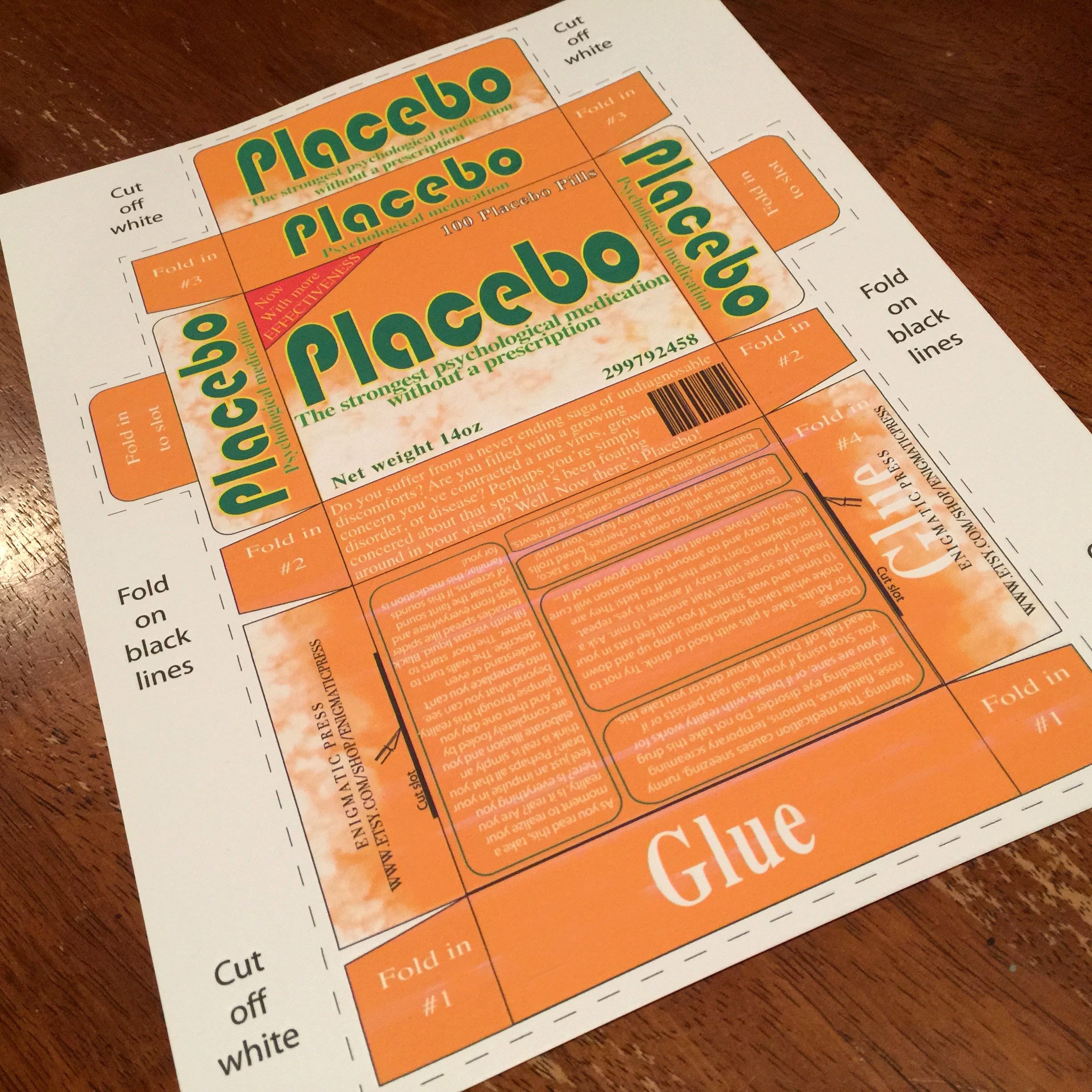 Placebo! Fake Medication, Funny DIY Gift Box, Party Favor, Digital ...