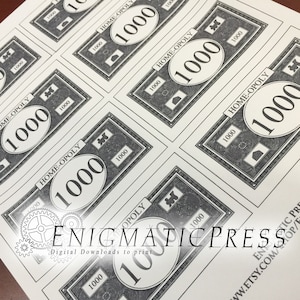 Editable Monopoly Money, PDF Sheet of 8 B/w Bills, Digital Download ...