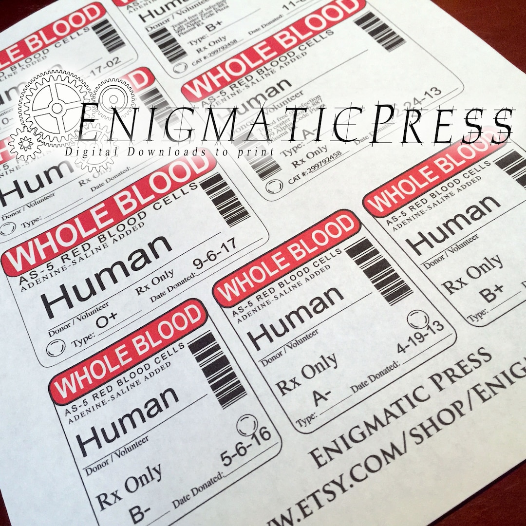 8 Blood Labels, Easy Editable, DIY Home Printable Digital Download ...