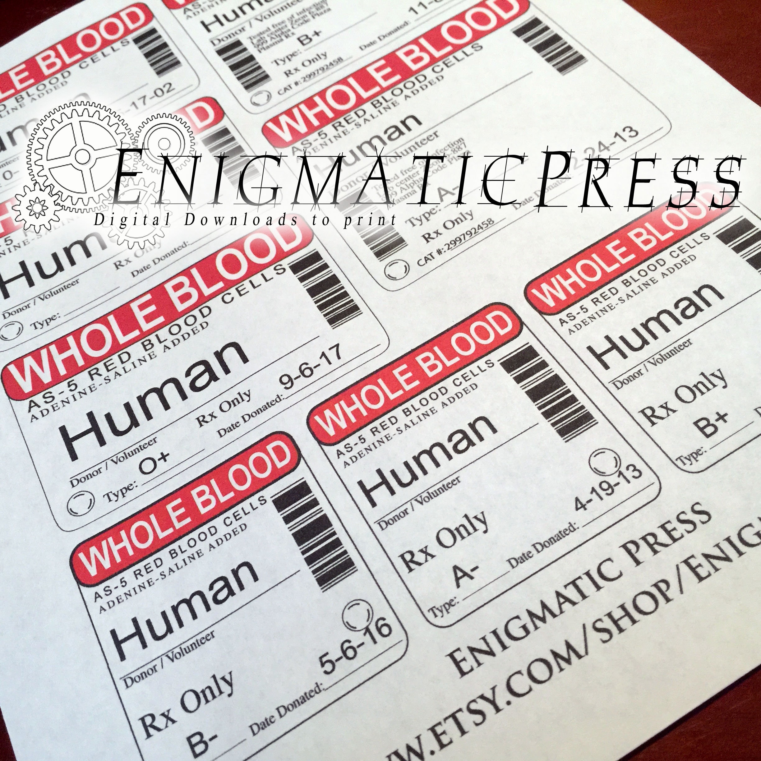 8 Blood Labels, Easy Editable, DIY Home Printable Digital Download ...