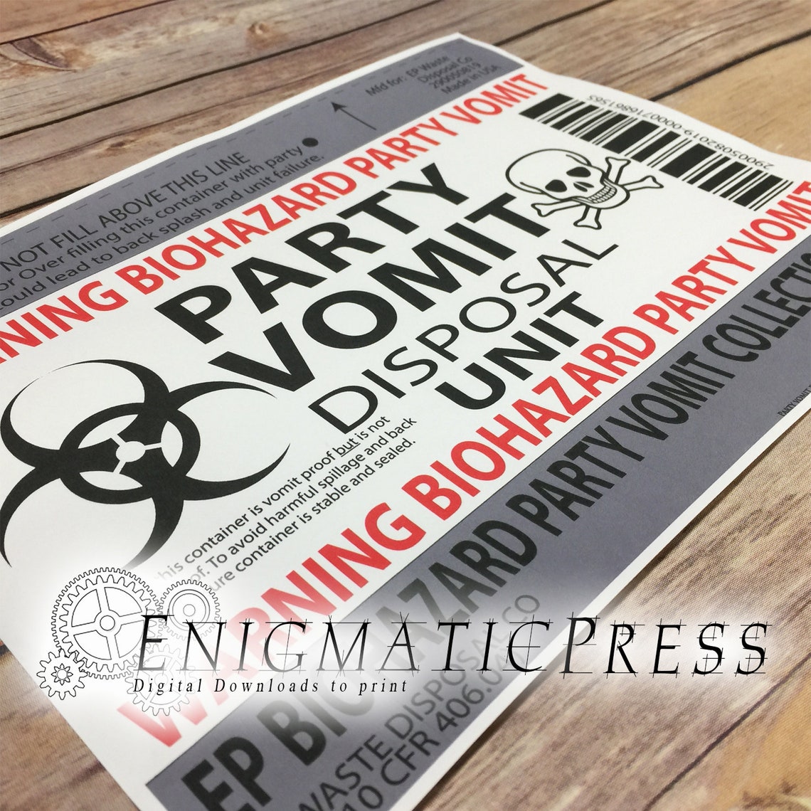 Party Vomit Disposal Unit Bio-hazard Bucket Label 8.5x11 - Etsy