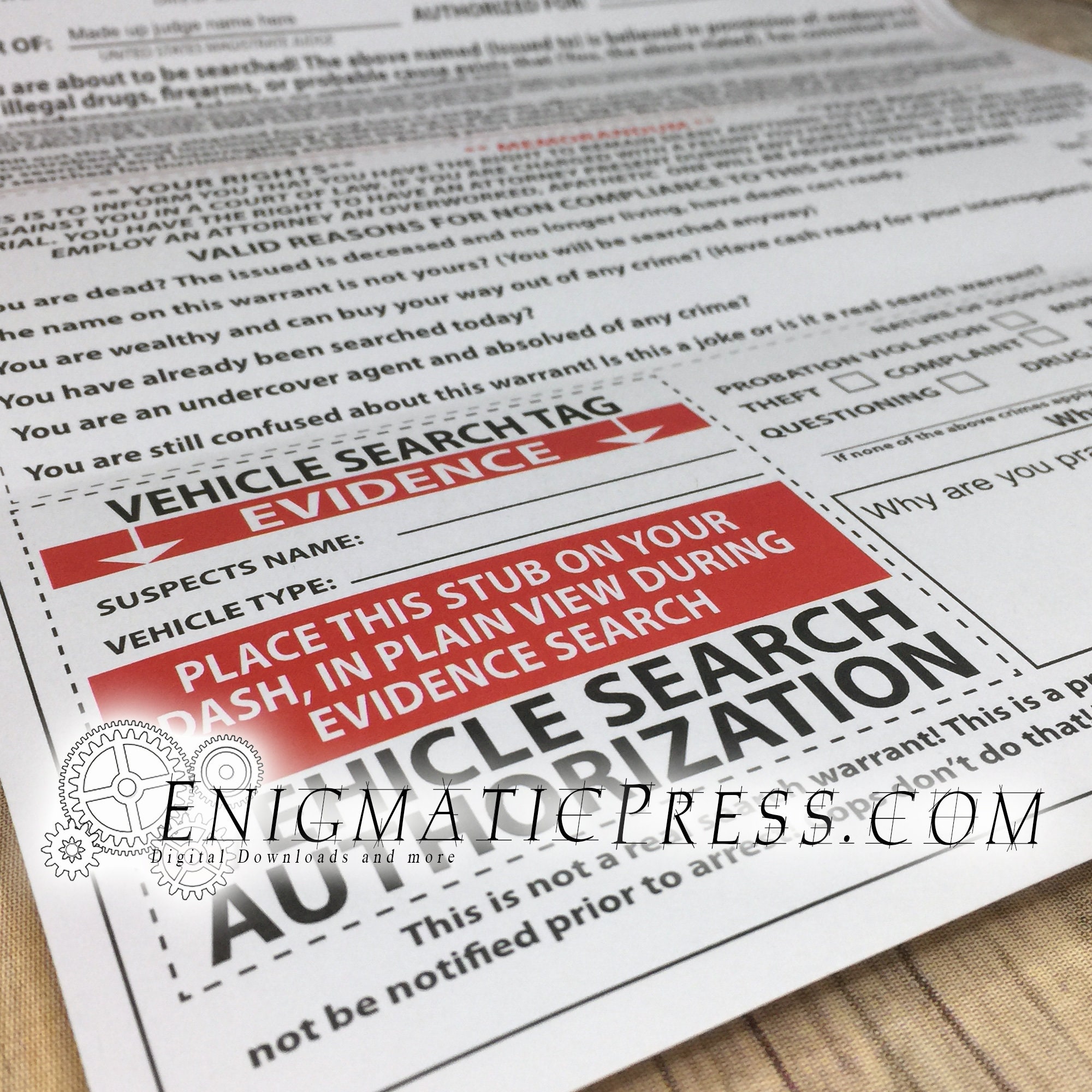 Official Looking Prank Search Warrant, Practical Joke Set, Editable ...