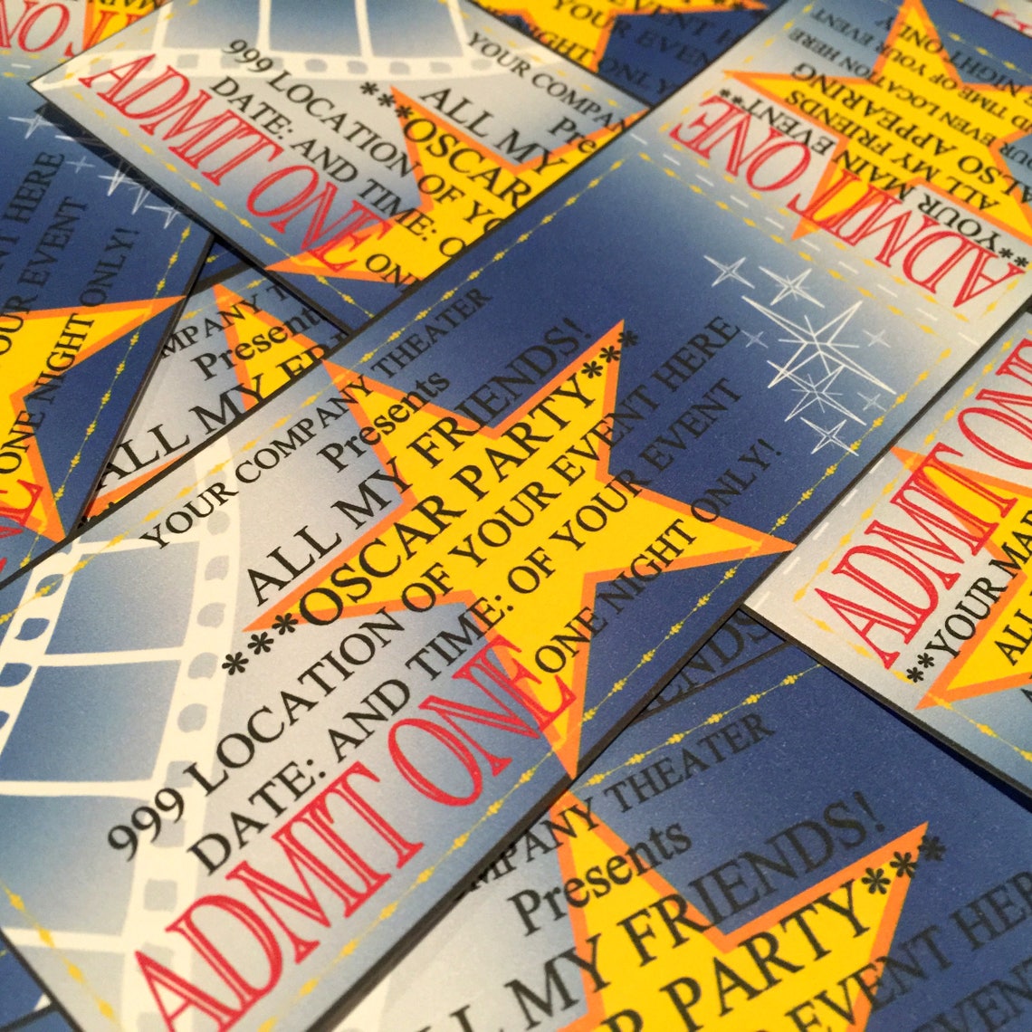 Hollywood Movie Style Tickets, Editable Blue Custom Event Pass, Digital ...