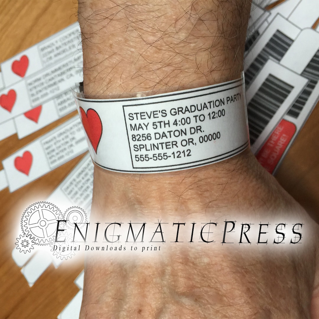 Med Patient Style Wrist Bands, With Easy Editable Text, DIY PDF ...