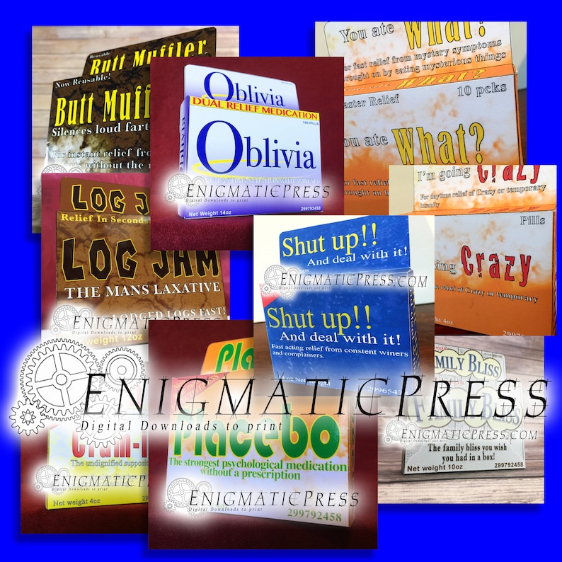 14 Fake Medication, Over the Hill Party Pack, Gag Gift Boxes, Digital ...