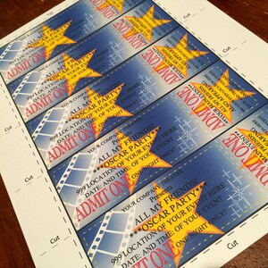 Hollywood Movie Style Tickets, Editable Blue Custom Event Pass, Digital ...
