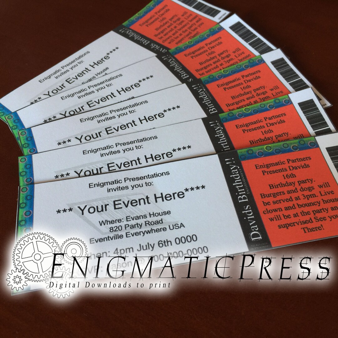 5 Editable Event, Concert Style Invitation Tickets, Fun Unique Party ...