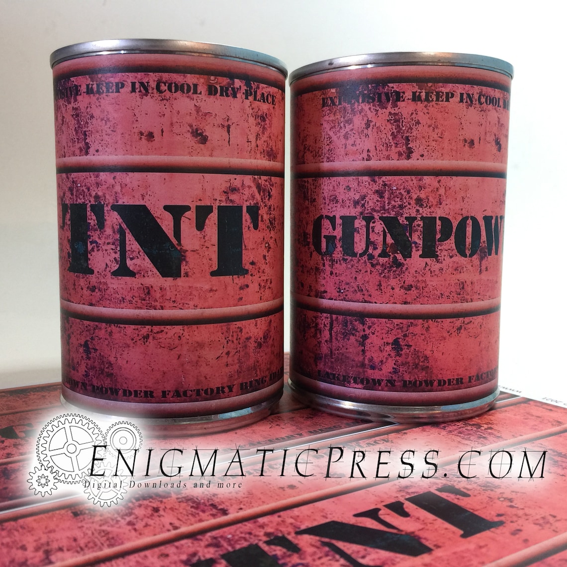 TNT GUNPOWDER Waste drum Graphic Tin can labels set fun | Etsy
