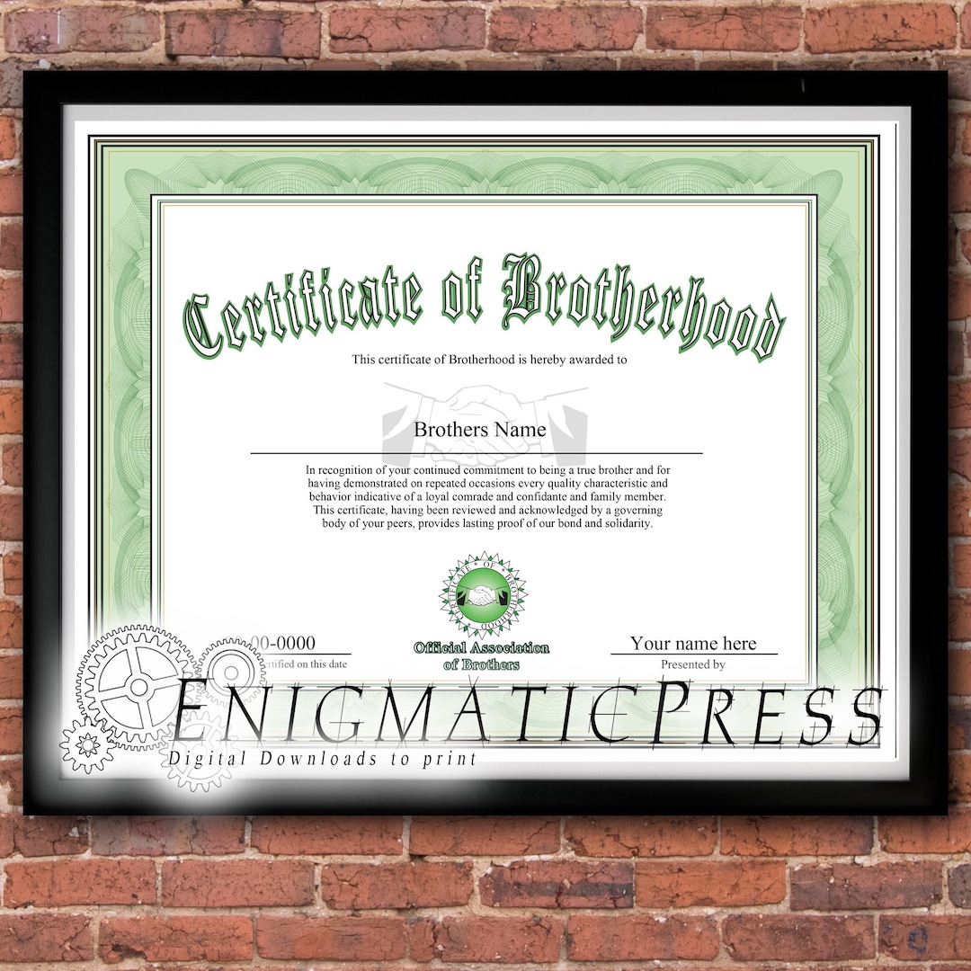 Certificate of Brotherhood Style Award Gift, With Editable Text, Home ...