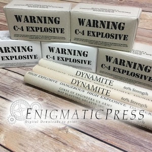Dynamite TNT and C-4 Prop Demolition Explosive Labels, Styles DIY, PDF ...