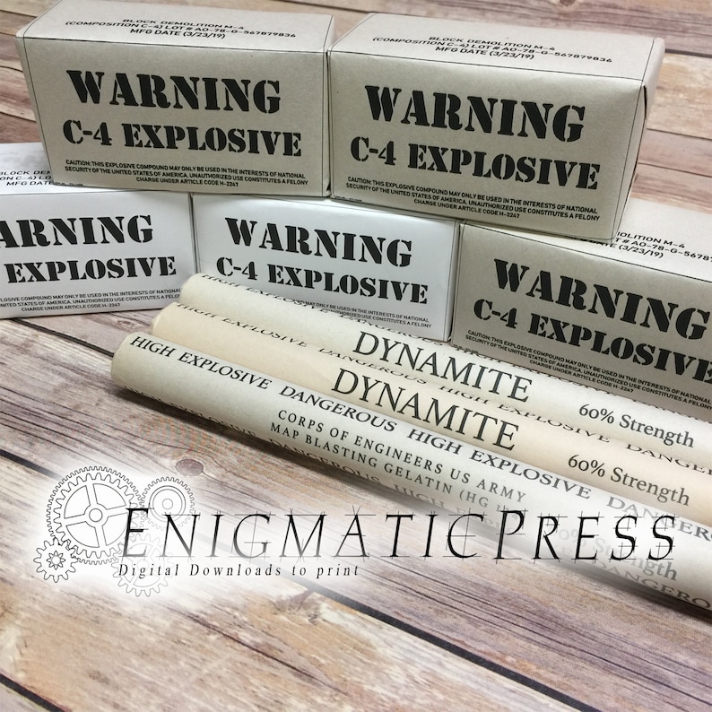 Dynamite TNT and C-4 Prop Demolition Explosive Labels, Styles DIY, PDF ...