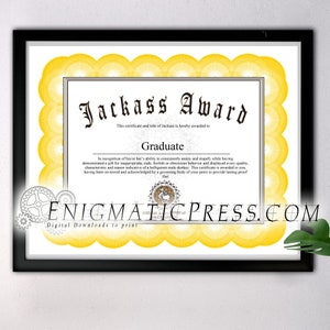 Jackass Award, Certificate With Editable Text, Joke, Home Printable ...