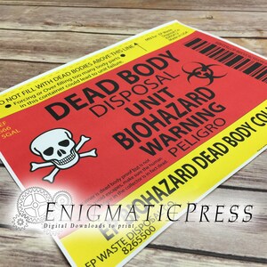 Dead Body Disposal Trash Bucket Label, 8.5x11 PDF, Instant Digital ...
