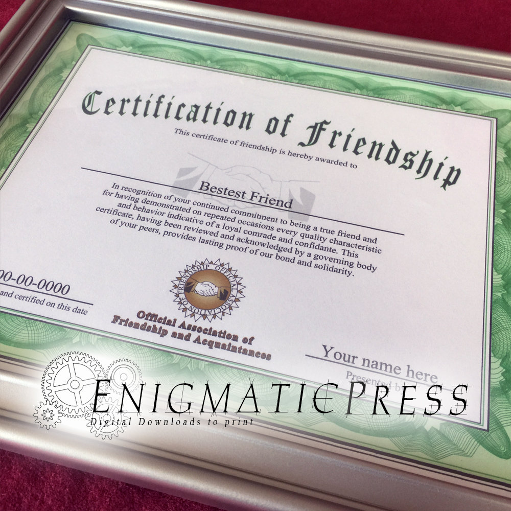 Certificate of Friendship Award Style Gift, With Editable Text, Home ...