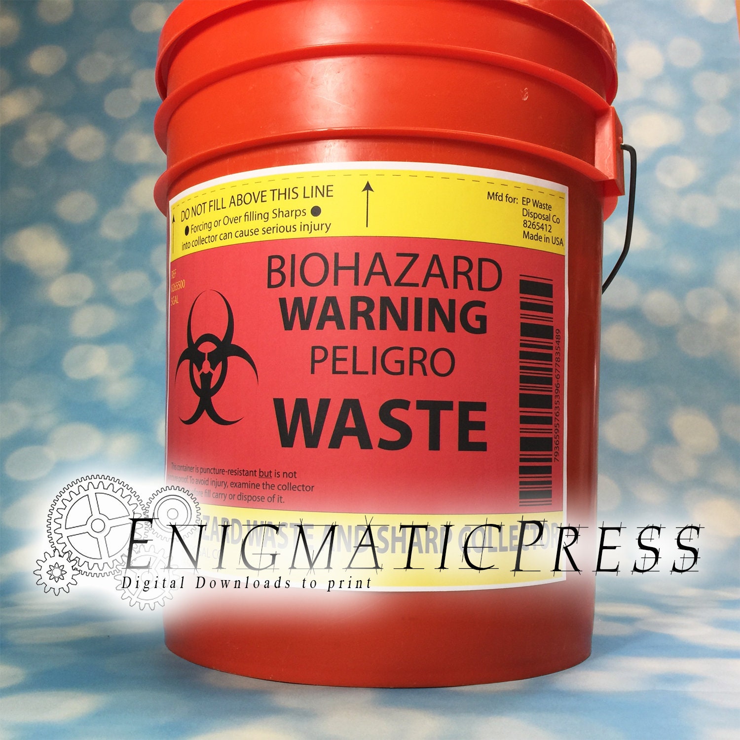 Bio-Hazard Trash bucket label 8.5x11 PDF instant digital - Etsy España