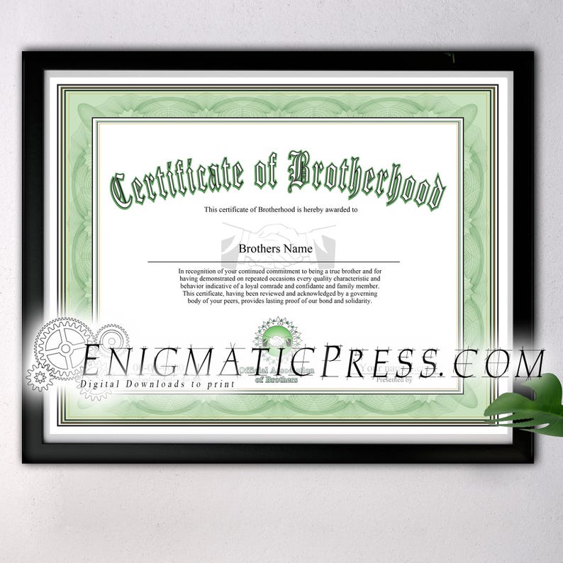 Certificate of Brotherhood Style Award Gift, With Editable Text, Home ...
