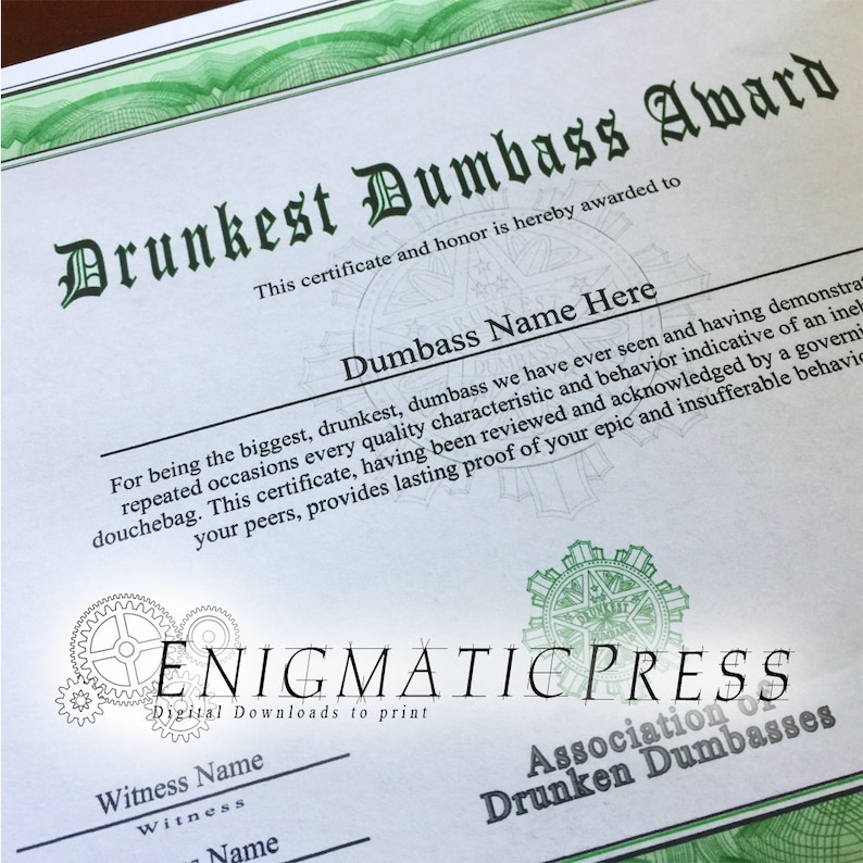 Drunkenness Certificate