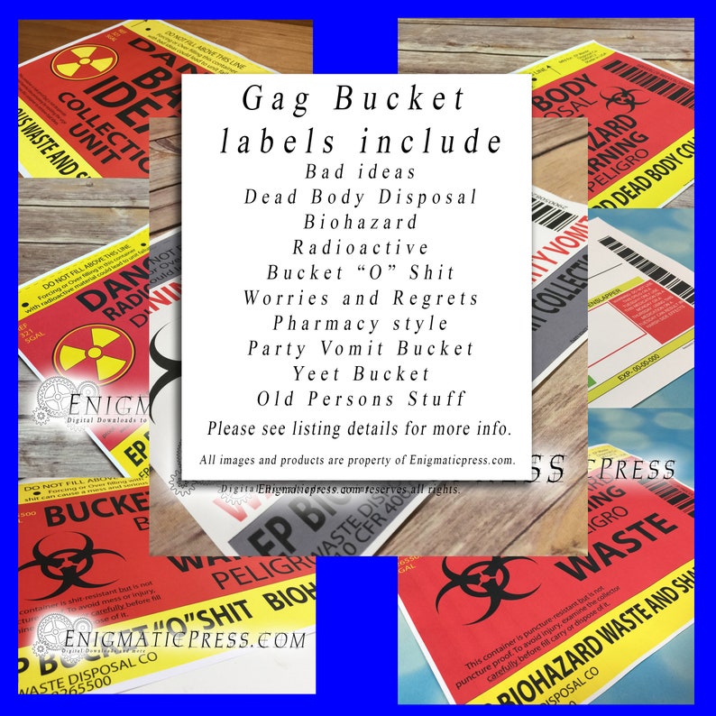 10 Trash Bucket Labels Complete Set 8.5x11 PDF Party - Etsy