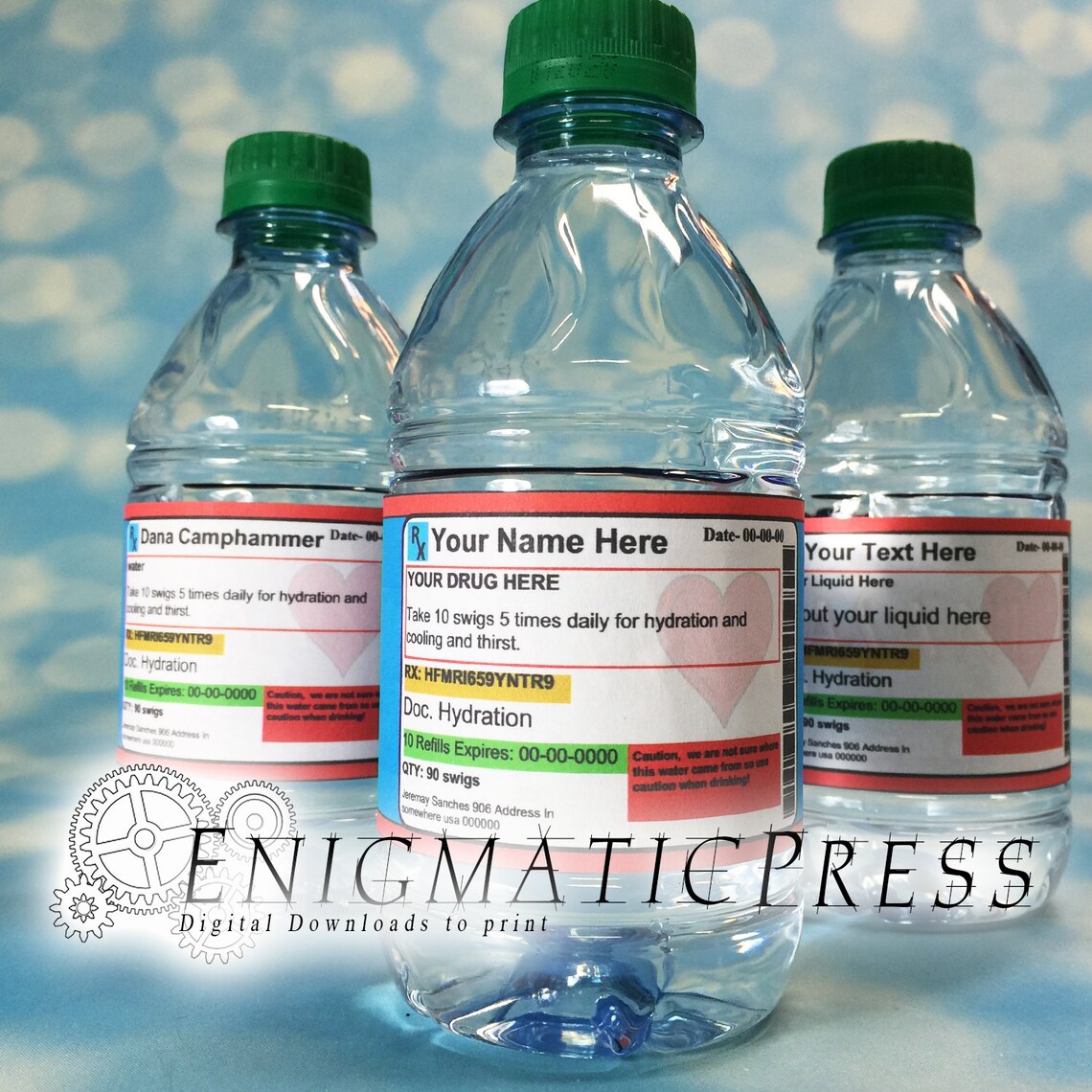5 Editable Prescription Style Water Bottle Labels With Hearts, Water ...