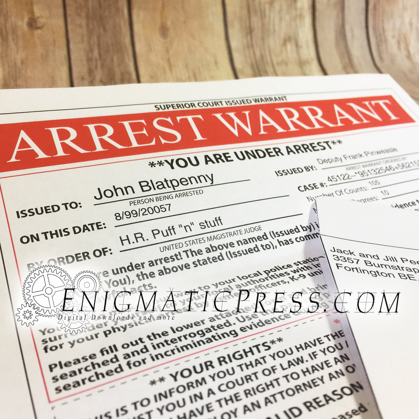 Prank Arrest Warrant, With Envelope, Editable Practical Joke PDF ...