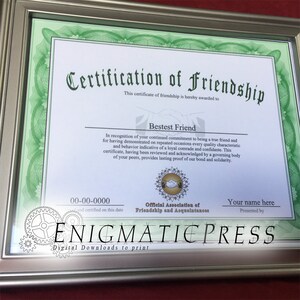 Certificate of Friendship Award Style Gift, With Editable Text, Home ...