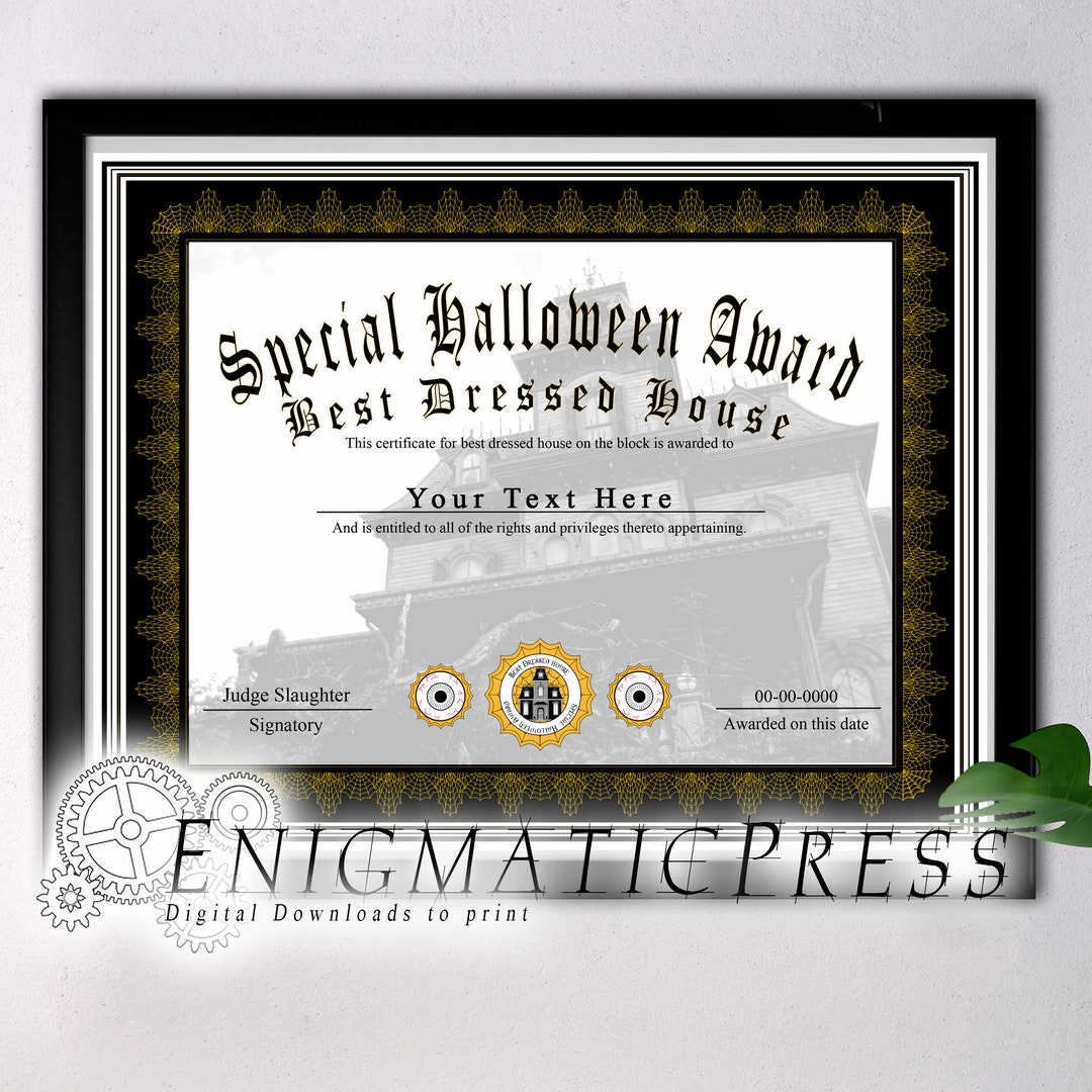 3 Halloween House Decorating Awards Style Certificates Best House ...