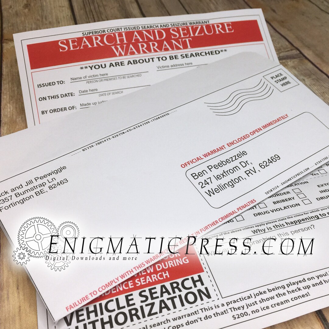 Official Looking Prank Search Warrant, Practical Joke Set, Editable ...