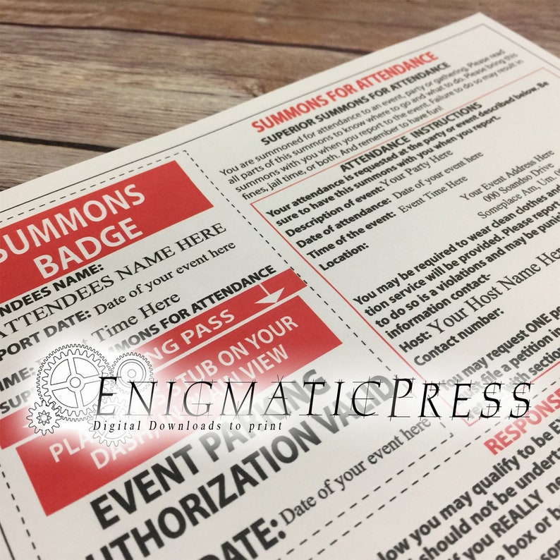 Prank Jury Summons Party Invitation, DIY Editable PDF Instant Digital ...