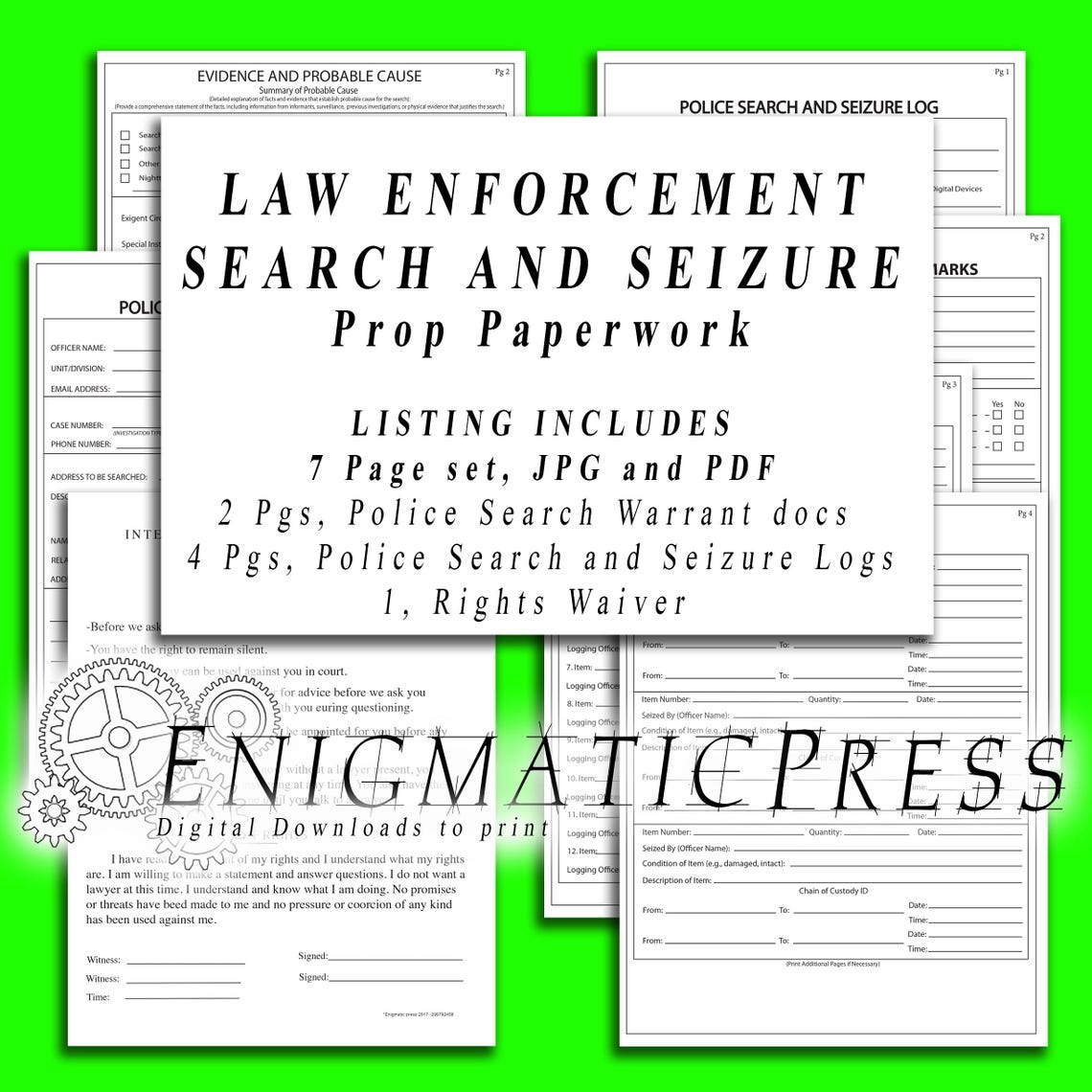 7, Law Enforcement Style Prop Search and Seizure Documents, Film ...