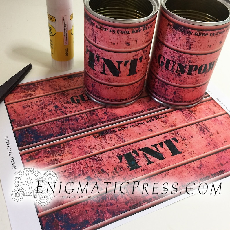 TNT GUNPOWDER Waste drum Graphic Tin can labels set fun | Etsy