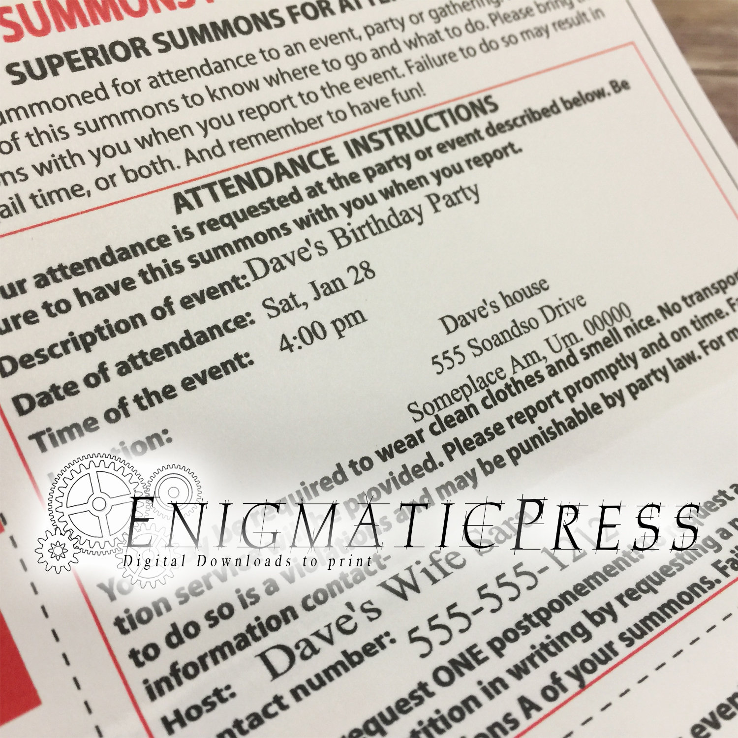 Prank Jury Summons Party Invitation, DIY Editable PDF Instant Digital ...