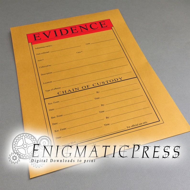 Chain of Evidence Graphic for Envelopes and Bags, 8x10 and 5x7, PDF ...