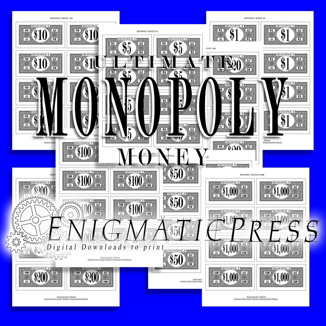 Ultimate Monopoly Money, Complete 14 Page Set, 1s to 100,000s, Plus ...
