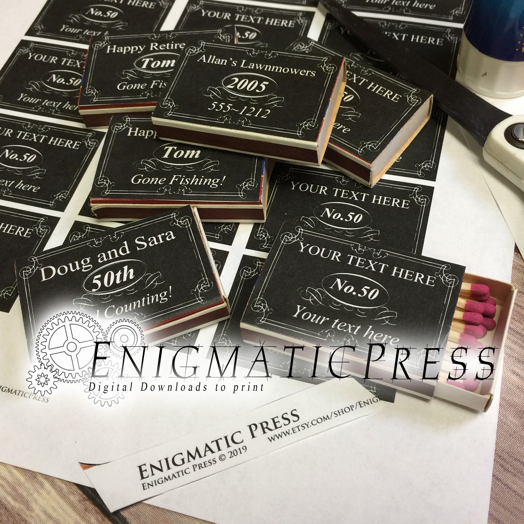 18 Editable Mini Match Box Labels, Black Classic Style, PDF, Instant ...