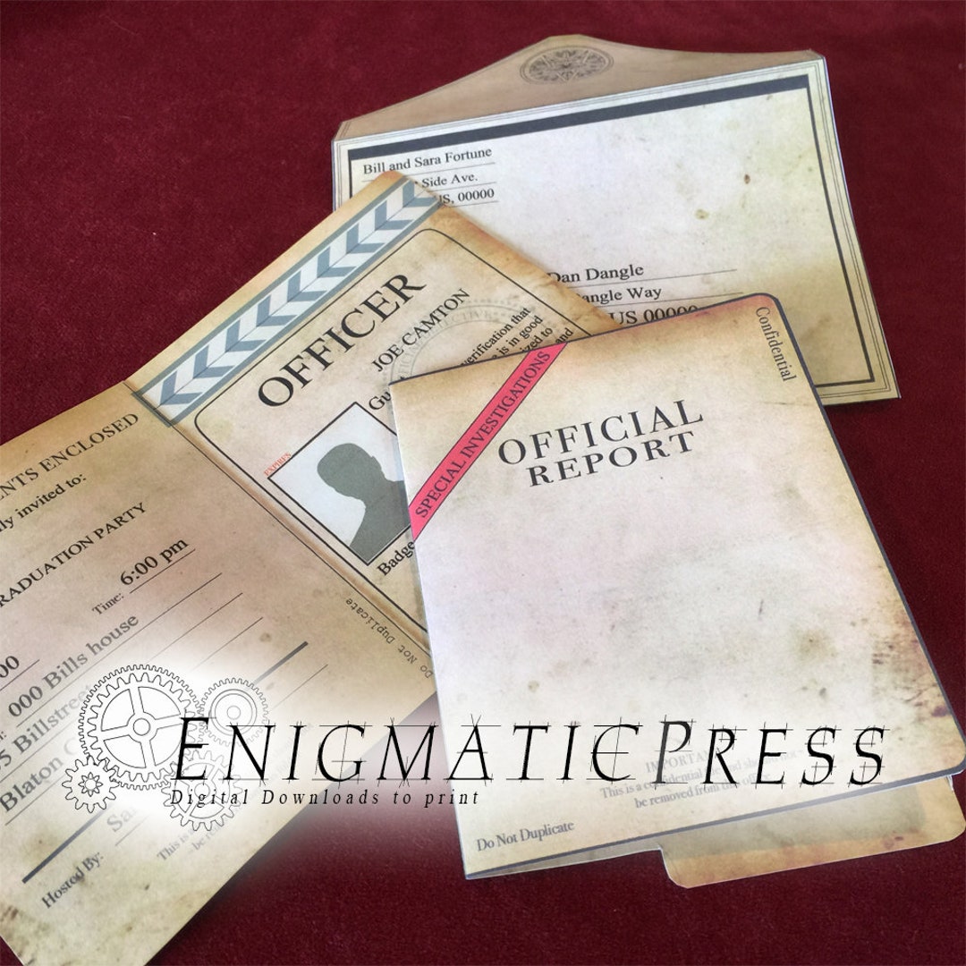 Special Report File Invitation Cards, Secret Agent Style Set, Editable ...