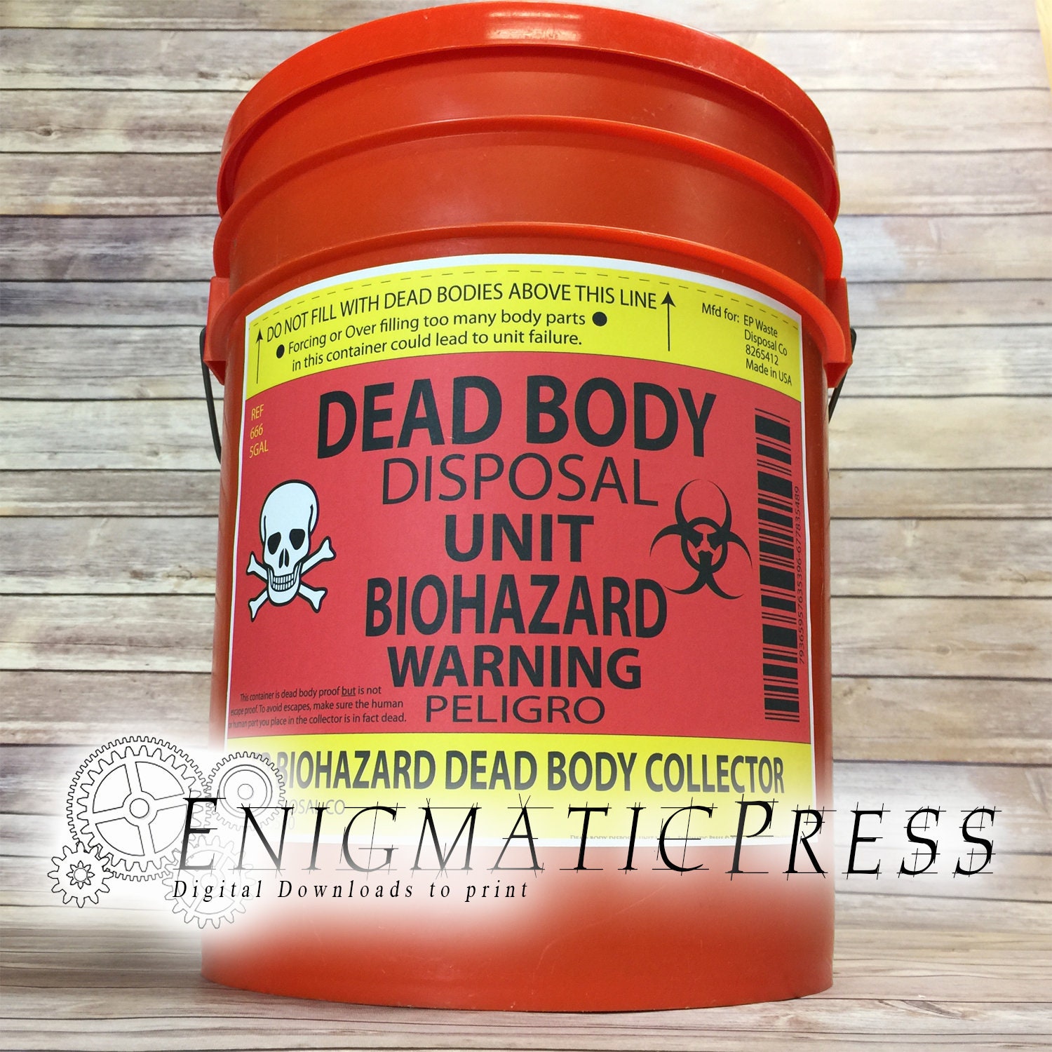 Dead Body Disposal Trash Bucket Label, 8.5x11 PDF, Instant Digital ...