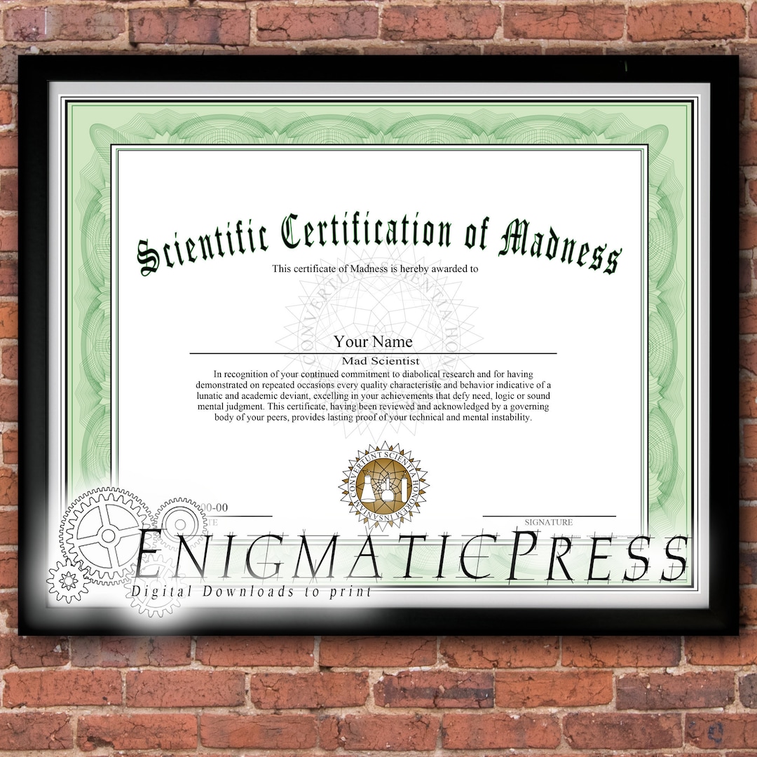 Mad Scientist Certificate Type 2, PDF With Editable Text, Home ...