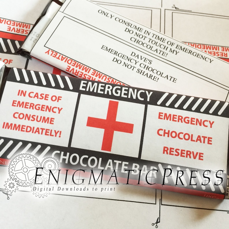 Emergency Chocolate! Labels, Fit 1.45 and 1.55oz Size Hershey's and ...