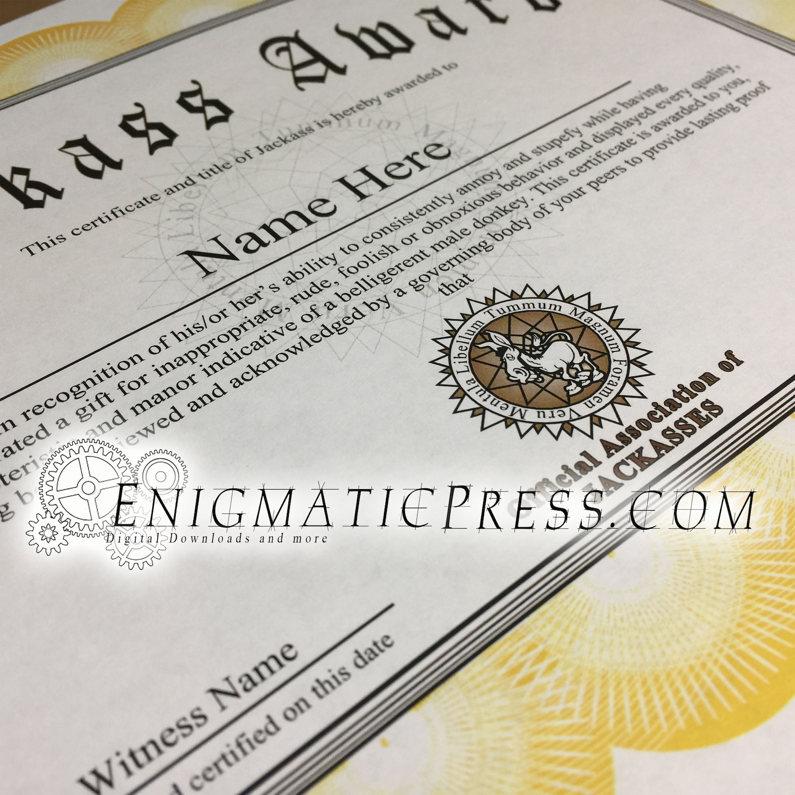 Jackass Award, Certificate With Editable Text, Joke, Home Printable ...