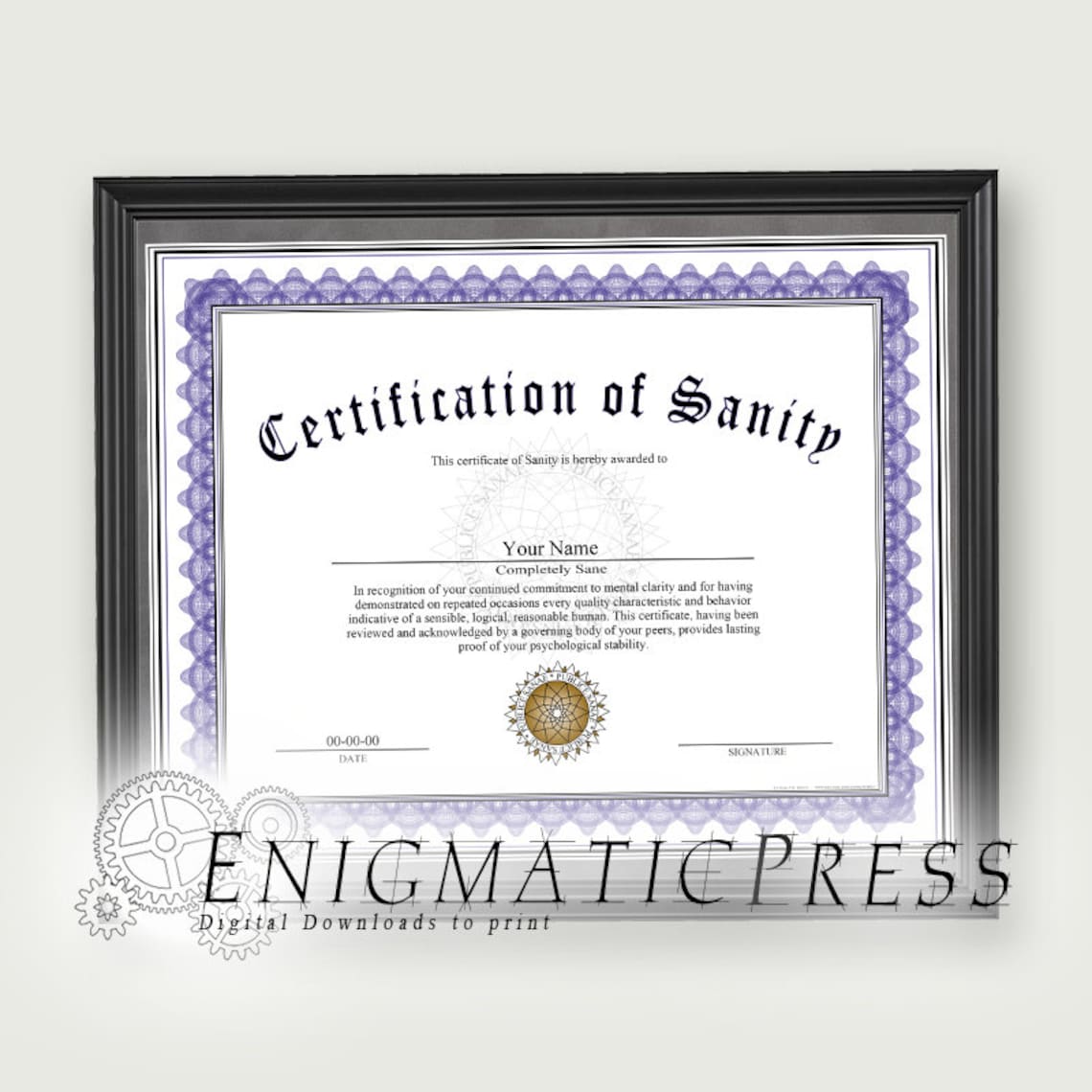 Certificate of Sanity, PDF With Editable Text, Home Printable, Digital ...