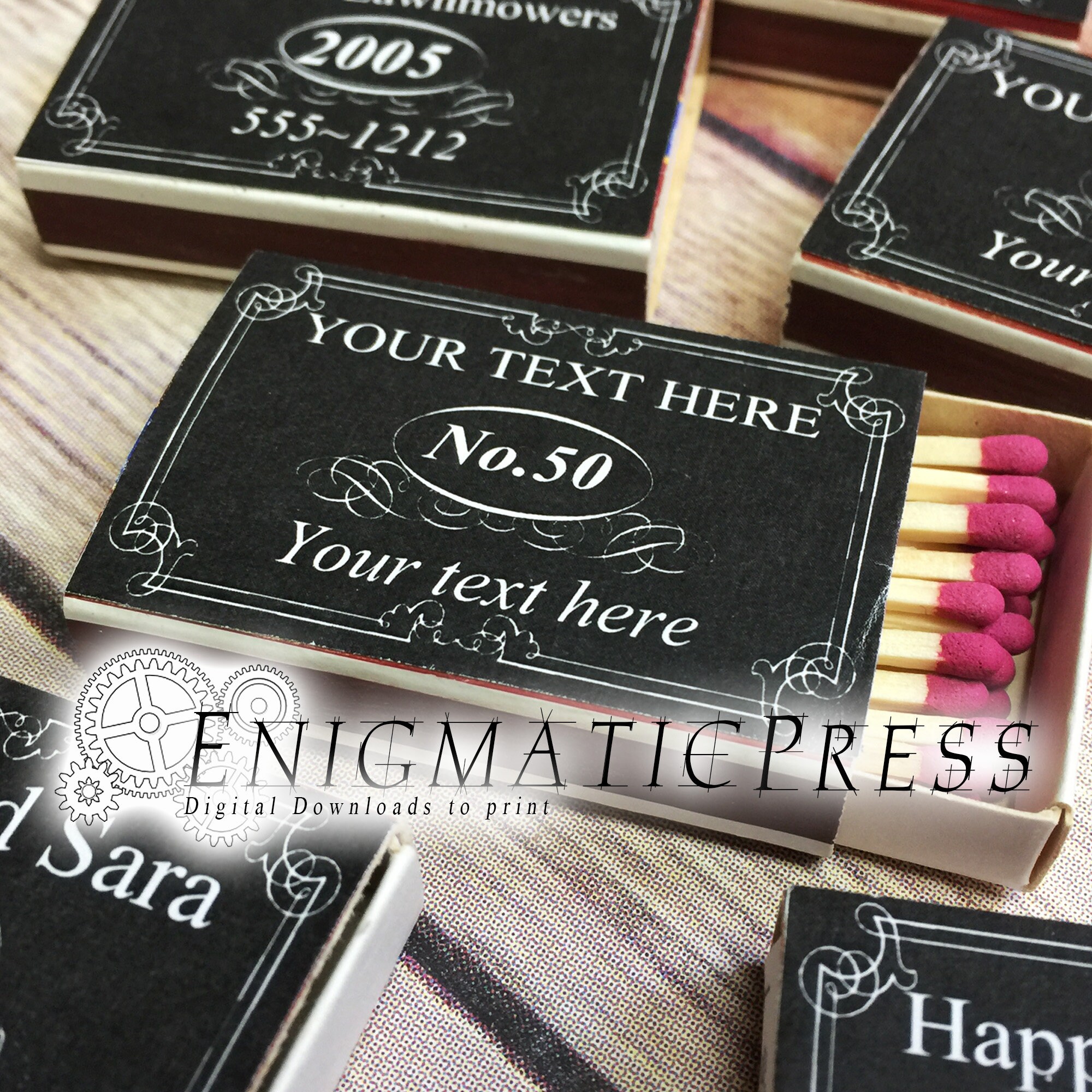 18 Editable Mini Match Box Labels, Black Classic Style, PDF, Instant ...