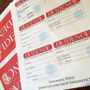Evidence Labels Set, Crime Themed Forensic Labels and Evidence Cards ...