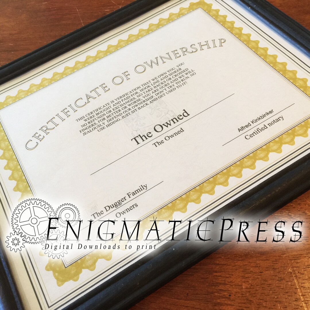 Certificate of Ownership Award Style Certificate, With Editable Text ...