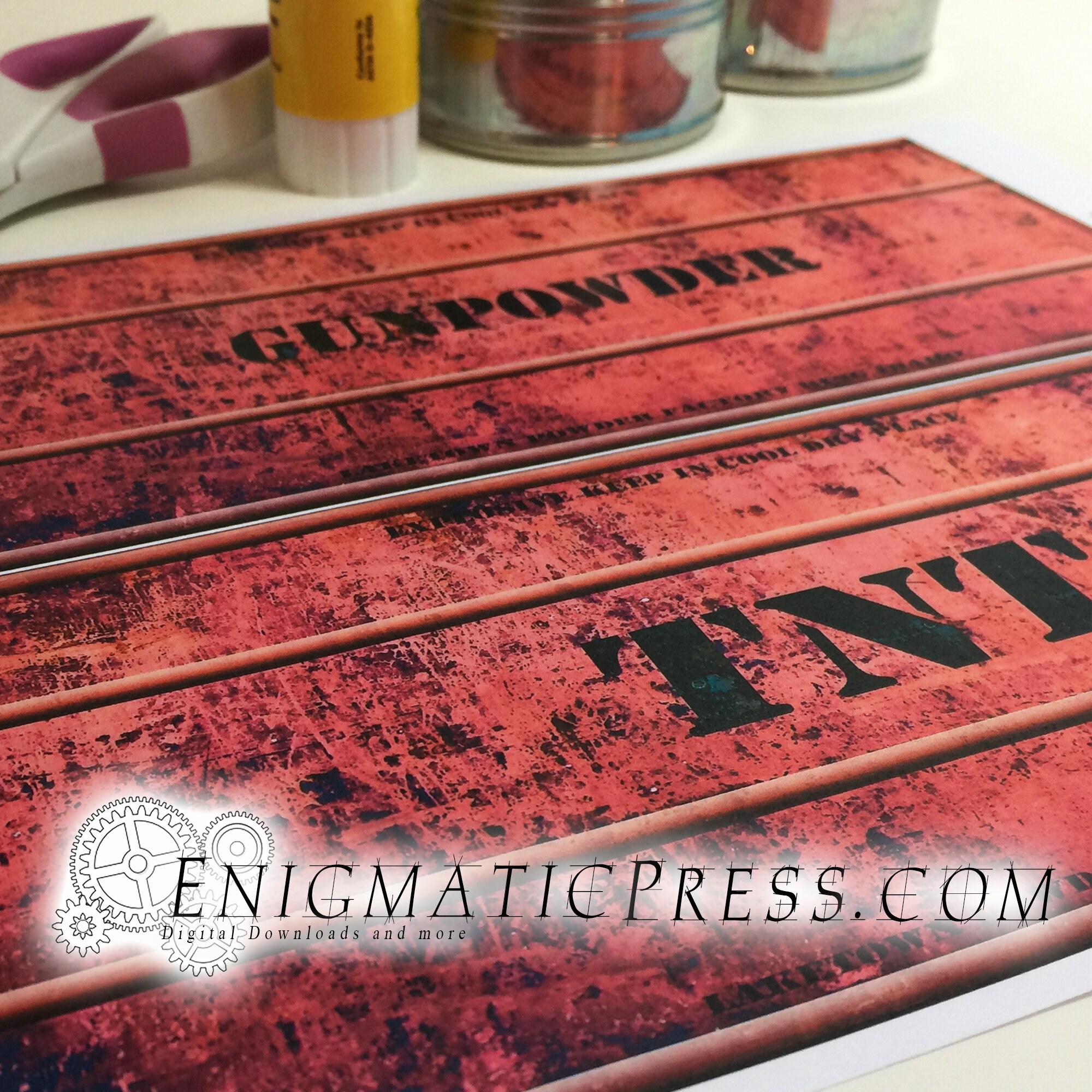 TNT, GUNPOWDER, Waste Drum Graphic, Tin Can Labels Set, Fun Home Office ...